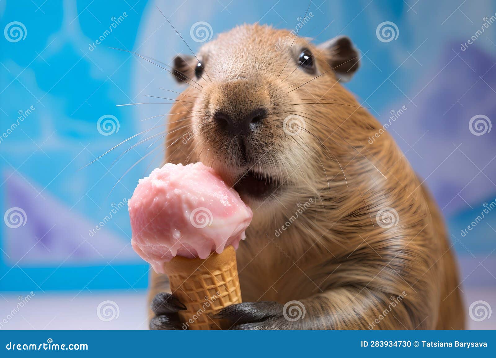 Capybara eats ice cream stock illustration. Illustration of food ...