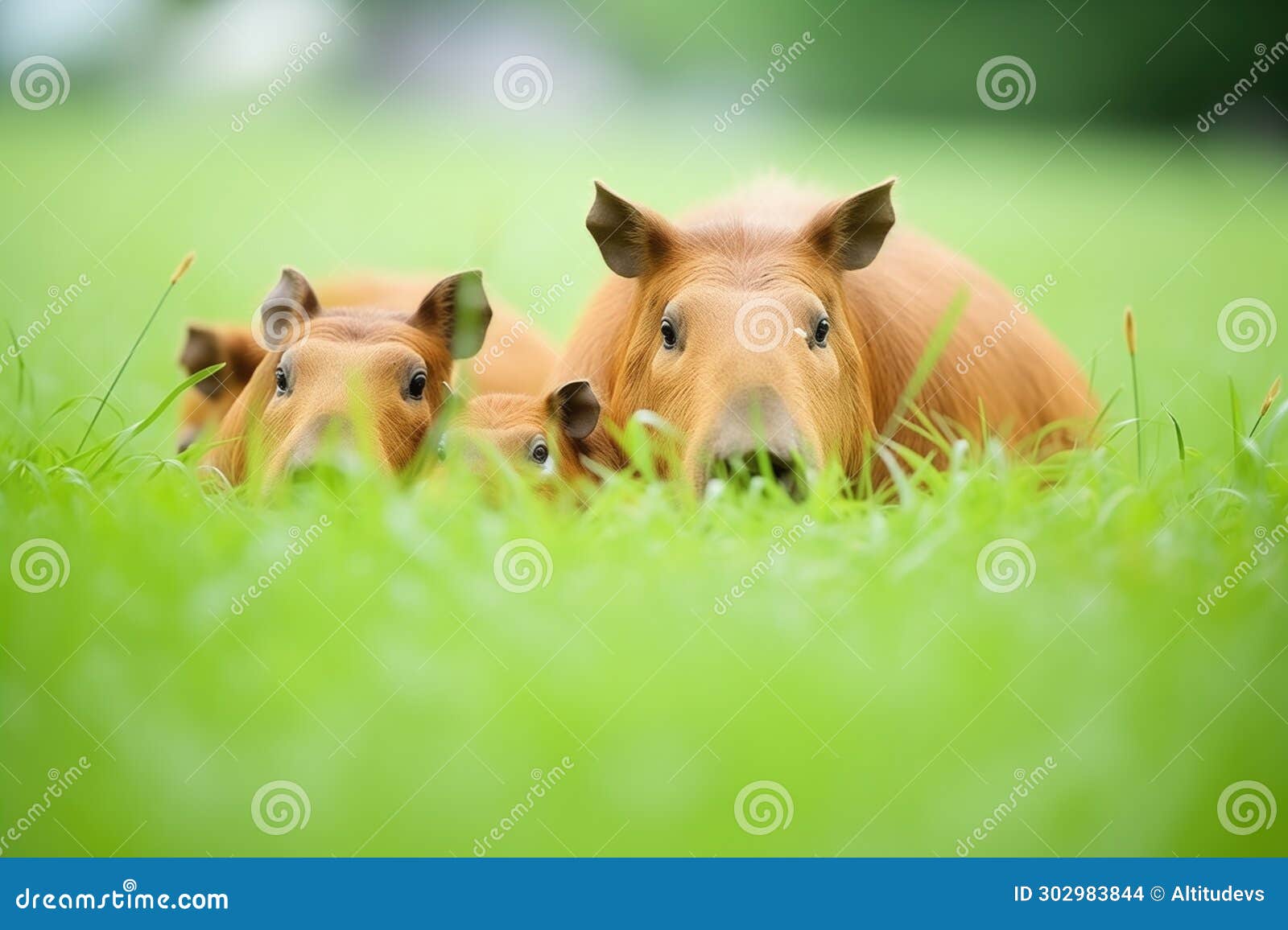 Capybara Family Completely At Ease In Their Natural Habitat Stock Photo ...