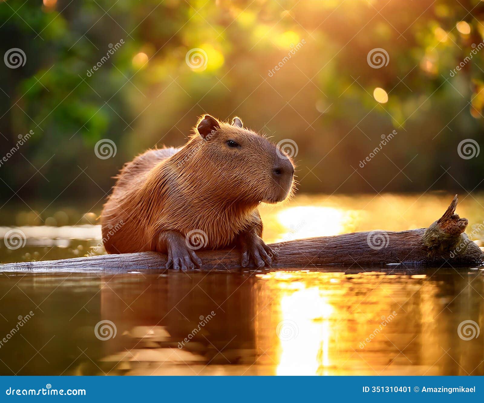 Capybara on a floating log stock image. Image of picturesque - 351310401