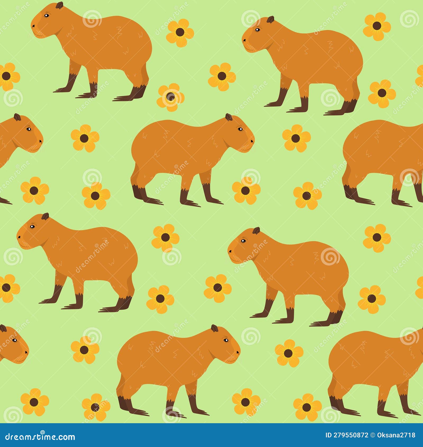 Capybara with Flowers Seamless Pattern Stock Vector - Illustration of ...
