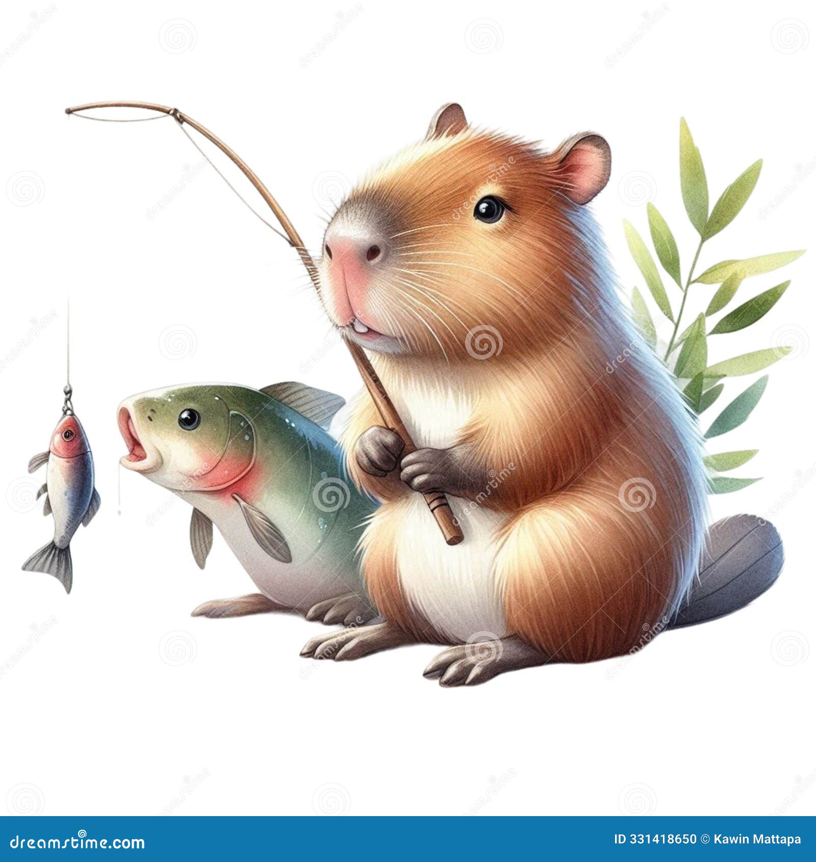 Capybara Holding a Fishing Rod Stock Illustration - Illustration of ...