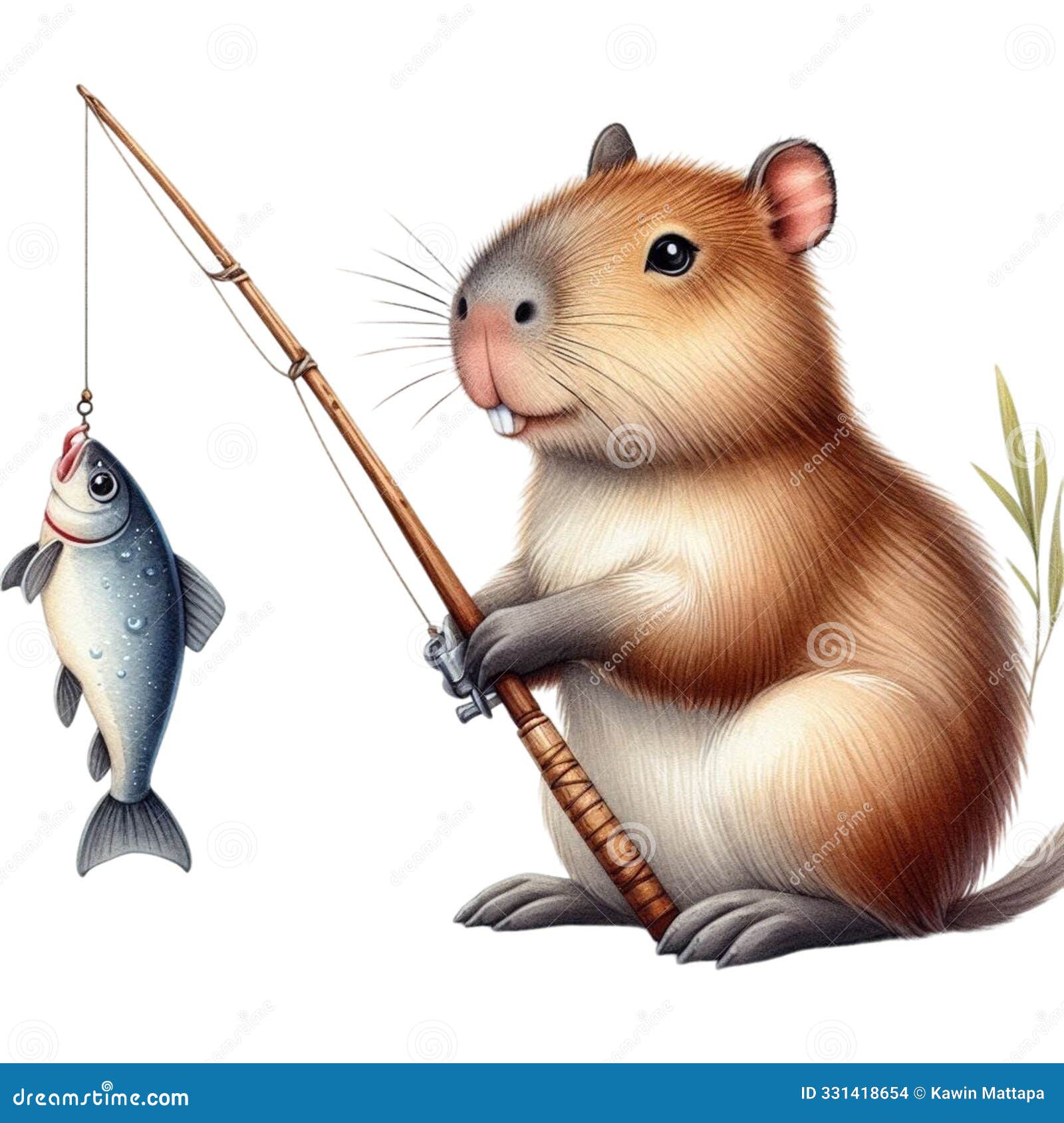 Capybara Holding a Fishing Rod Stock Illustration - Illustration of ...