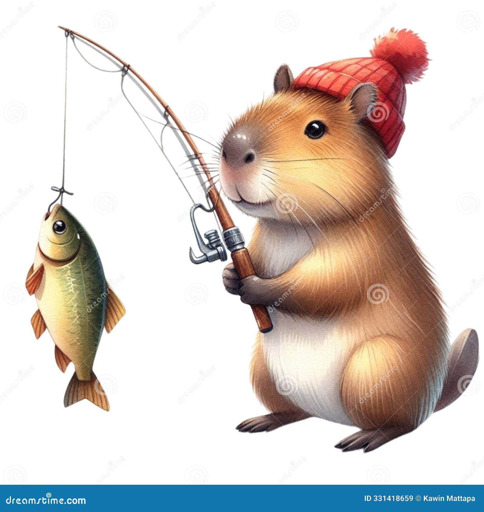 Capybara Holding a Fishing Rod Stock Illustration - Illustration of ...
