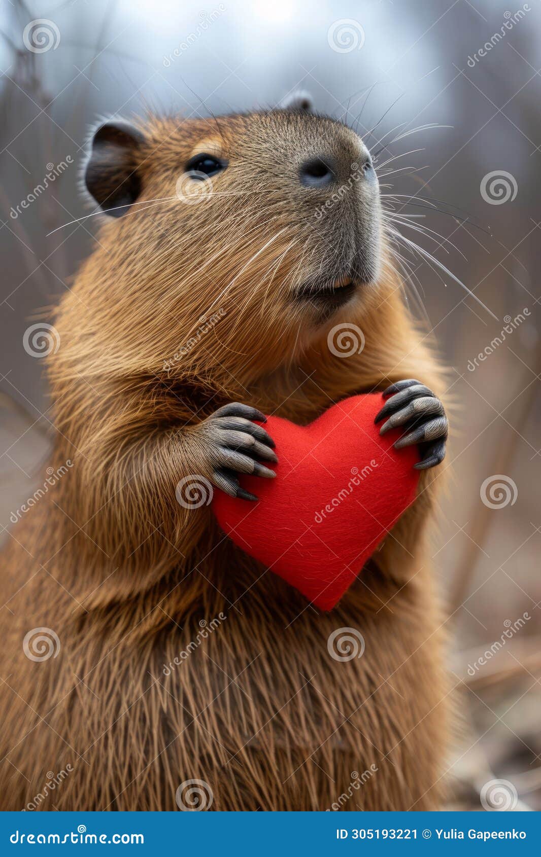 Capybara Holds a Big Red Heart in Her Paws on a Minimalistic Bright ...