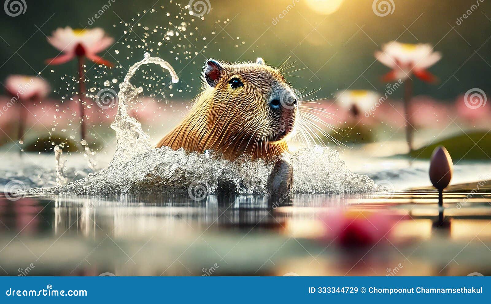 Capybara Paddling Energetically, Creating Waves in the Water Stock ...