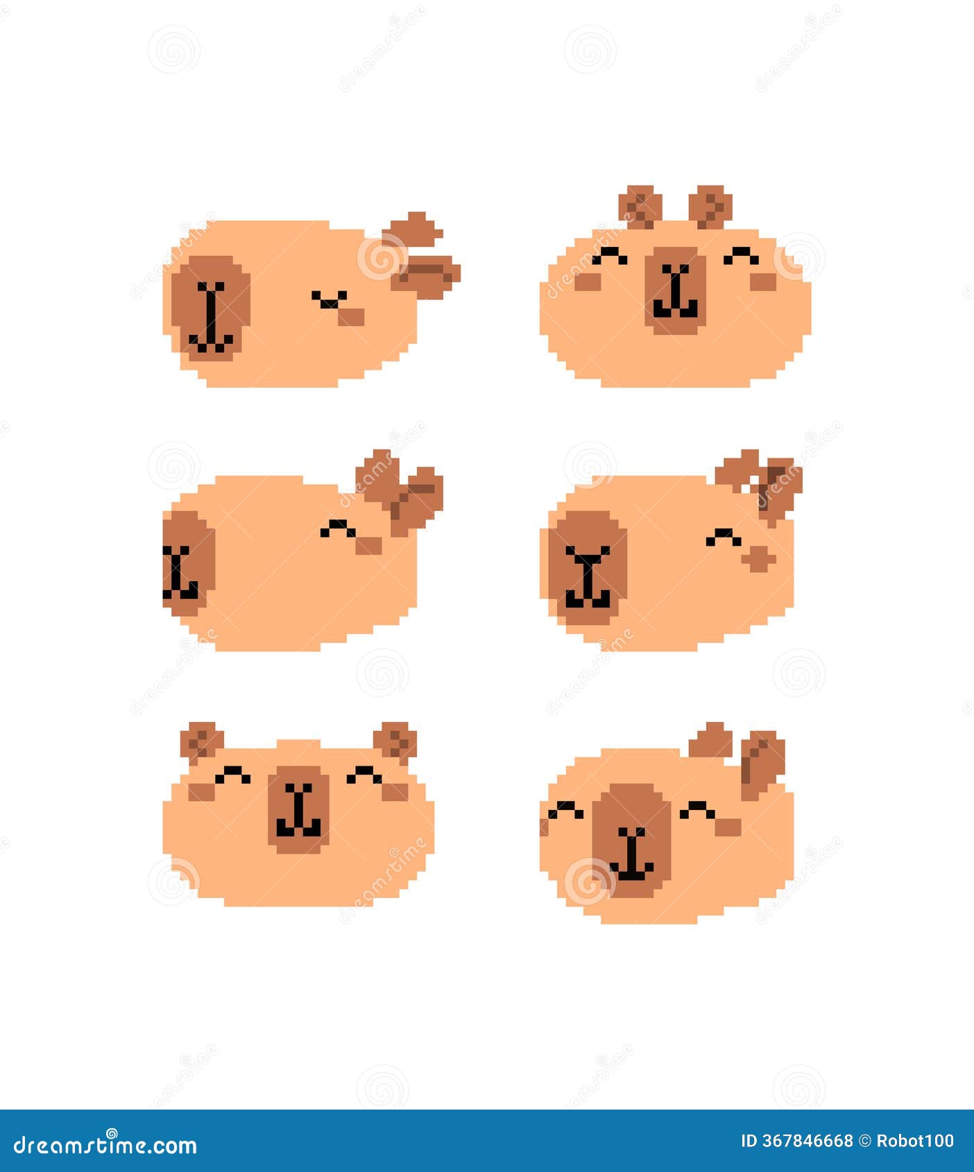 Capybara Pixel Art. 8 Bit Capybara Face Vector Illustration ...