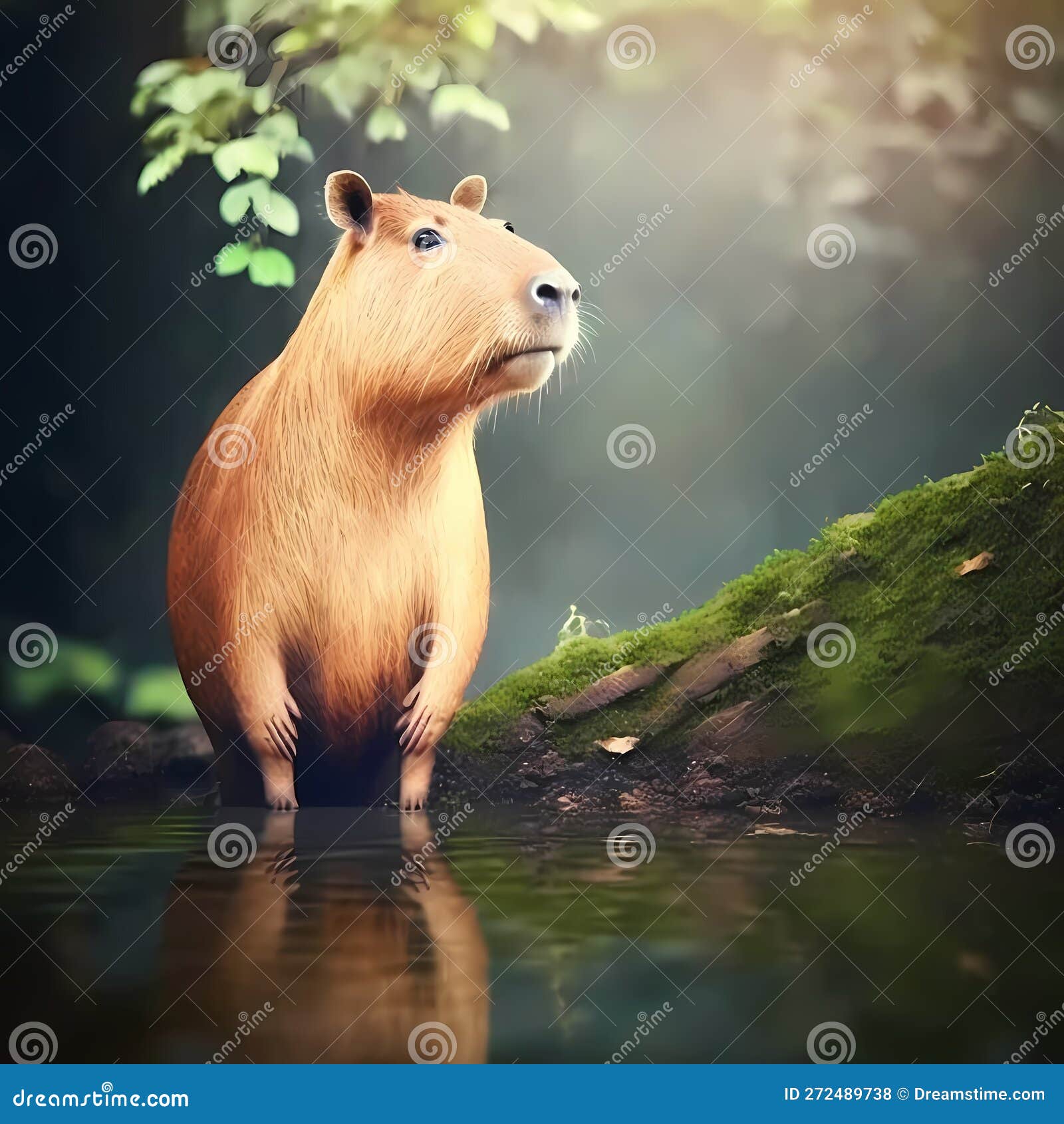 Capybara at Rainforest River. Generative AI Stock Illustration ...