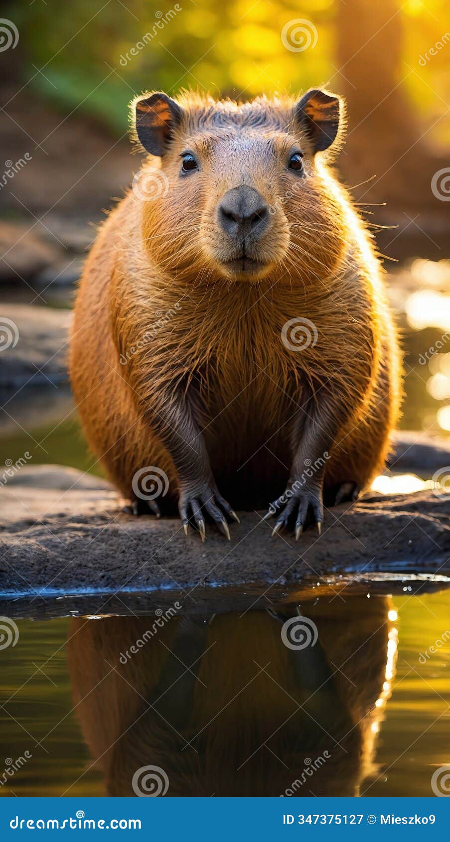 Capybara Sitting on a Rock Near Water during Golden Hour in a Natural ...