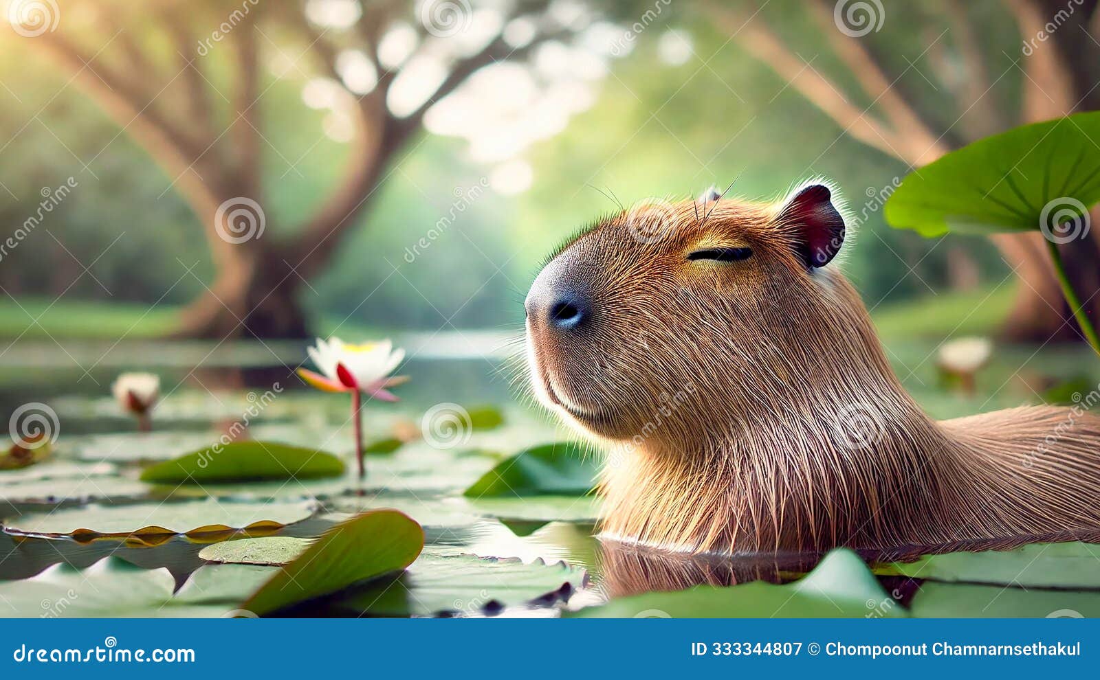 Capybara Relaxing among Lily Pads, Capturing the Peaceful and Content ...