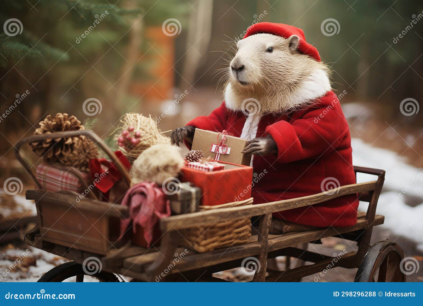 Capybara in a Santa Suit, Christmas Setting Stock Illustration ...