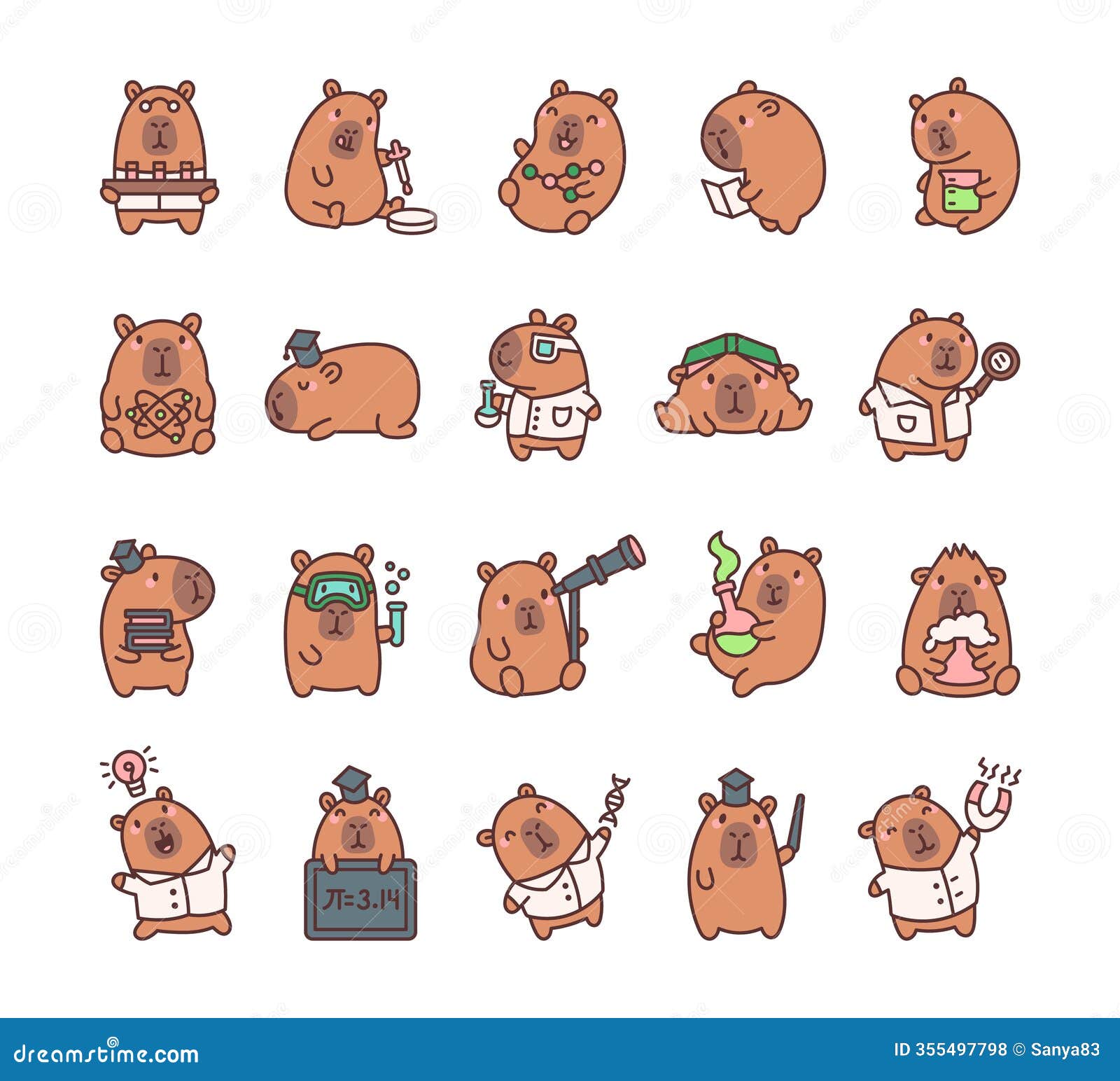 Capybara Science Experiments Set Stock Illustration - Illustration of ...
