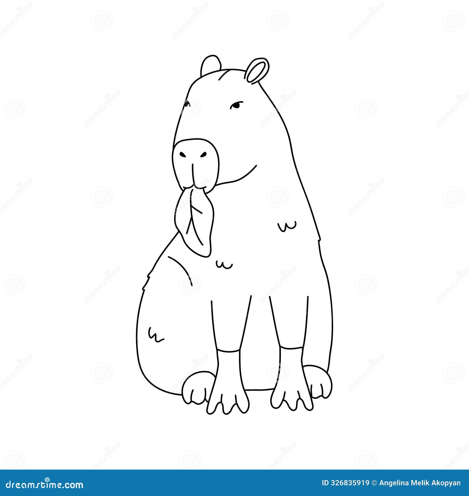 Capybara Sitting Down, Line Drawing Cartoon Vector | CartoonDealer.com ...