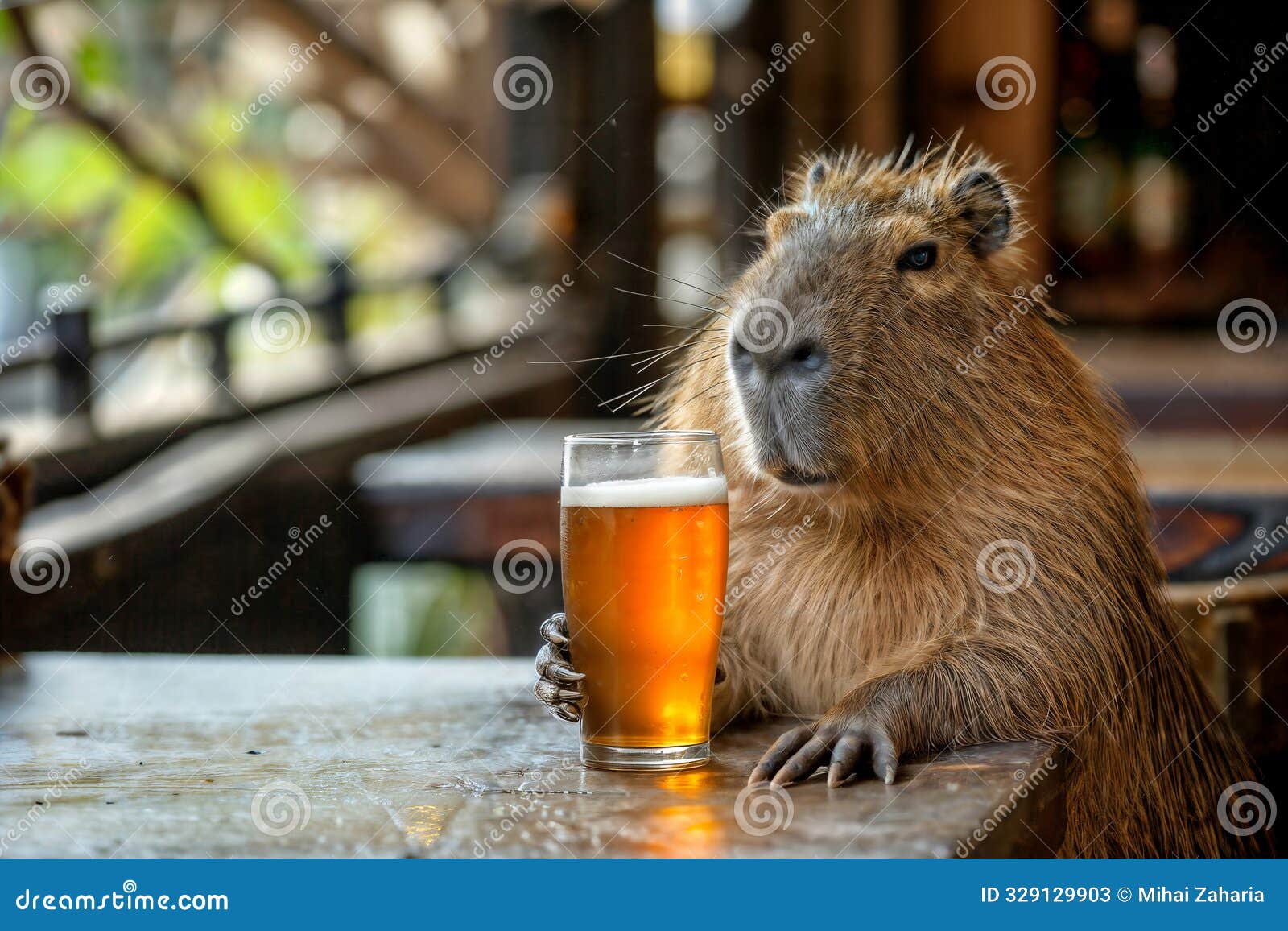 Capybara Sitting at a Rustic Bar with a Pint of Beer in Its Paw ...