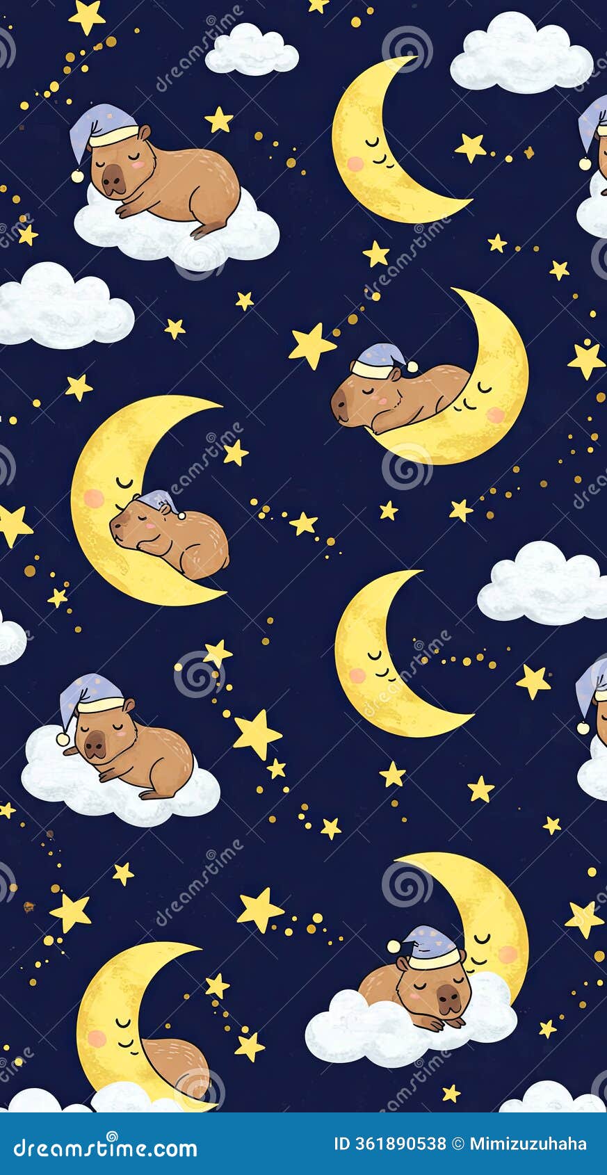 Capybara Sleeping On Moon And Stars Background Wallpaper Royalty-Free ...