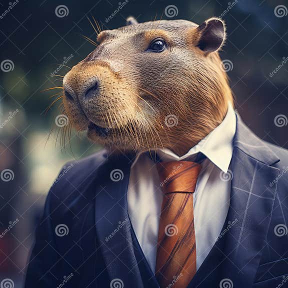 Capybara in suit and tie stock illustration. Illustration of suit ...