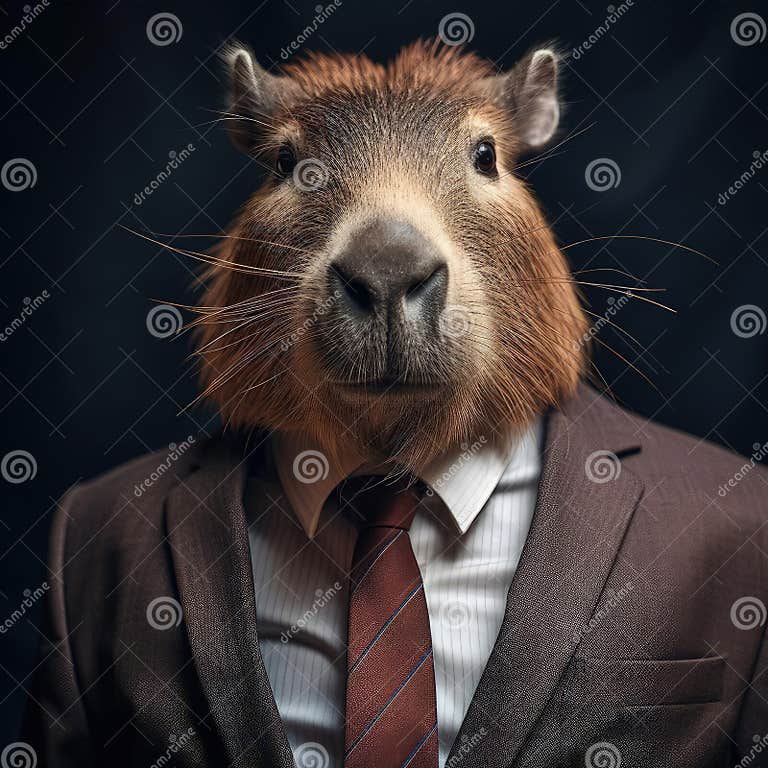 Capybara in suit and tie stock photo. Image of design - 299423840
