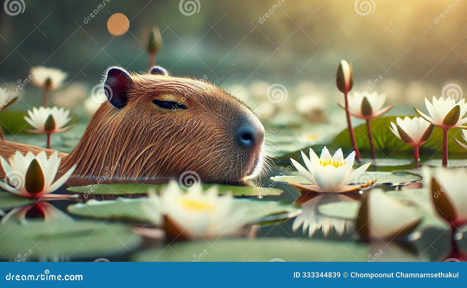 Capybara Surrounded by Floating Water Lilies Stock Illustration ...