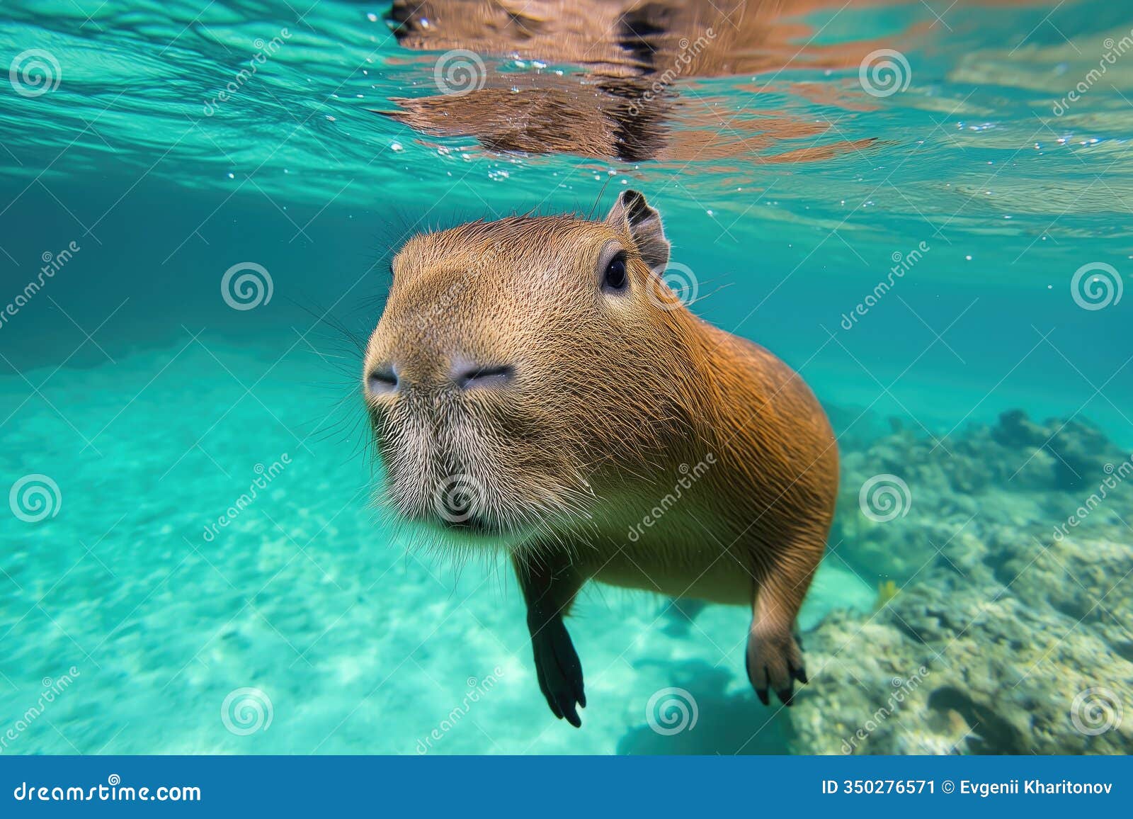 Capybara Swimming Underwater, Close-up View Stock Illustration - Illustration of underwater ...