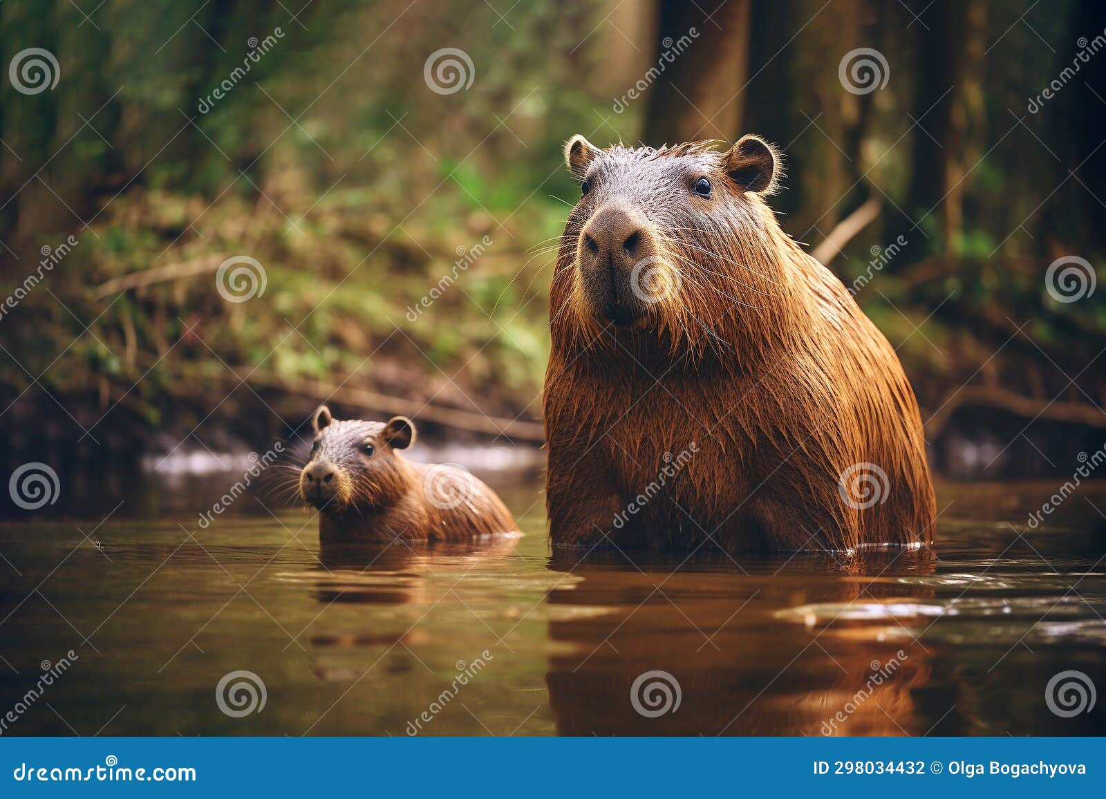 Capybara in water stock photo. Image of creature, grass - 298034432