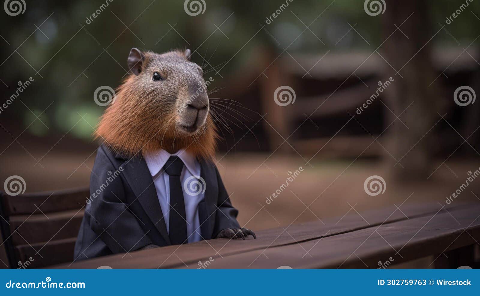 Capybara Wearing a Dapper Suit Sitting on a Wooden Bench, AI-generated ...