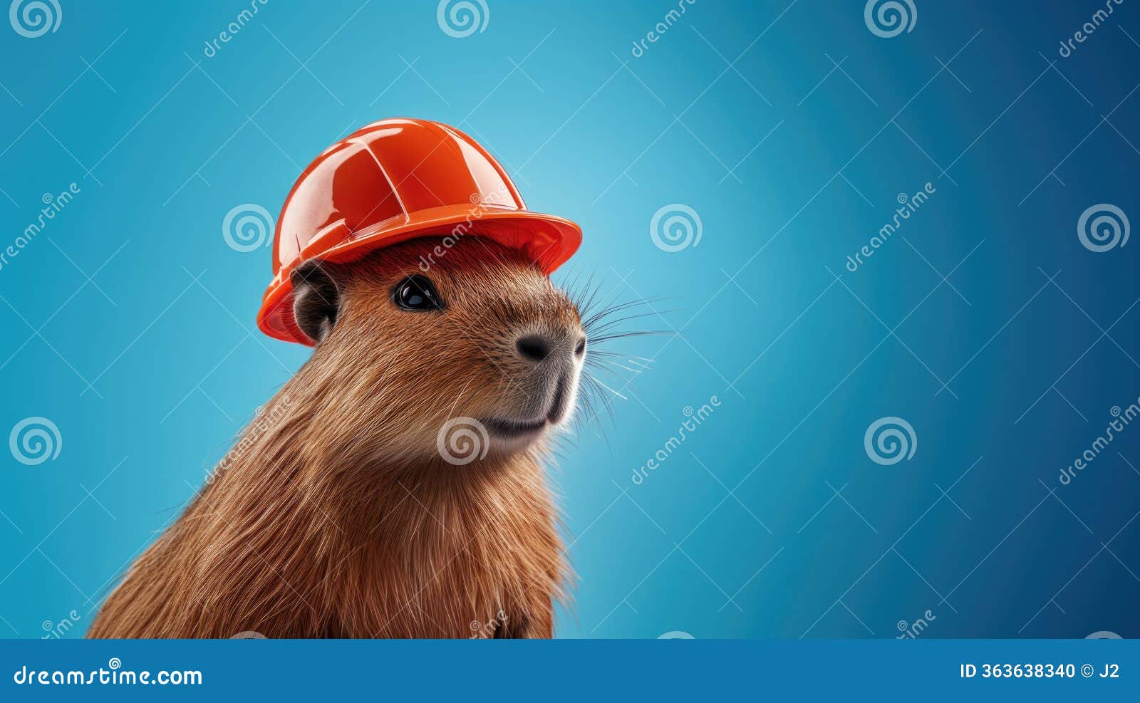 Capybara Wearing Orange Safety Helmet Against Light Blue Background ...