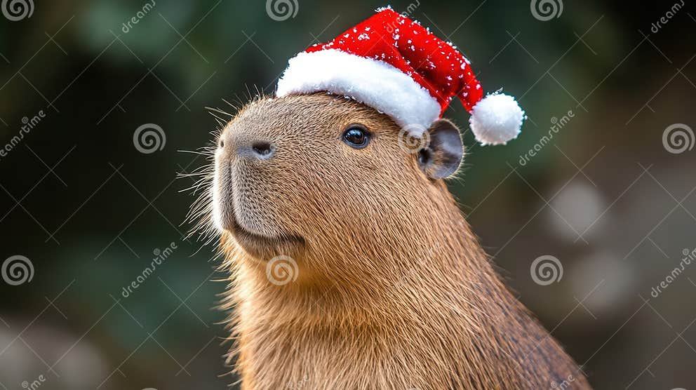 A Capybara Wearing a Santa Hat Stock Illustration - Illustration of ...