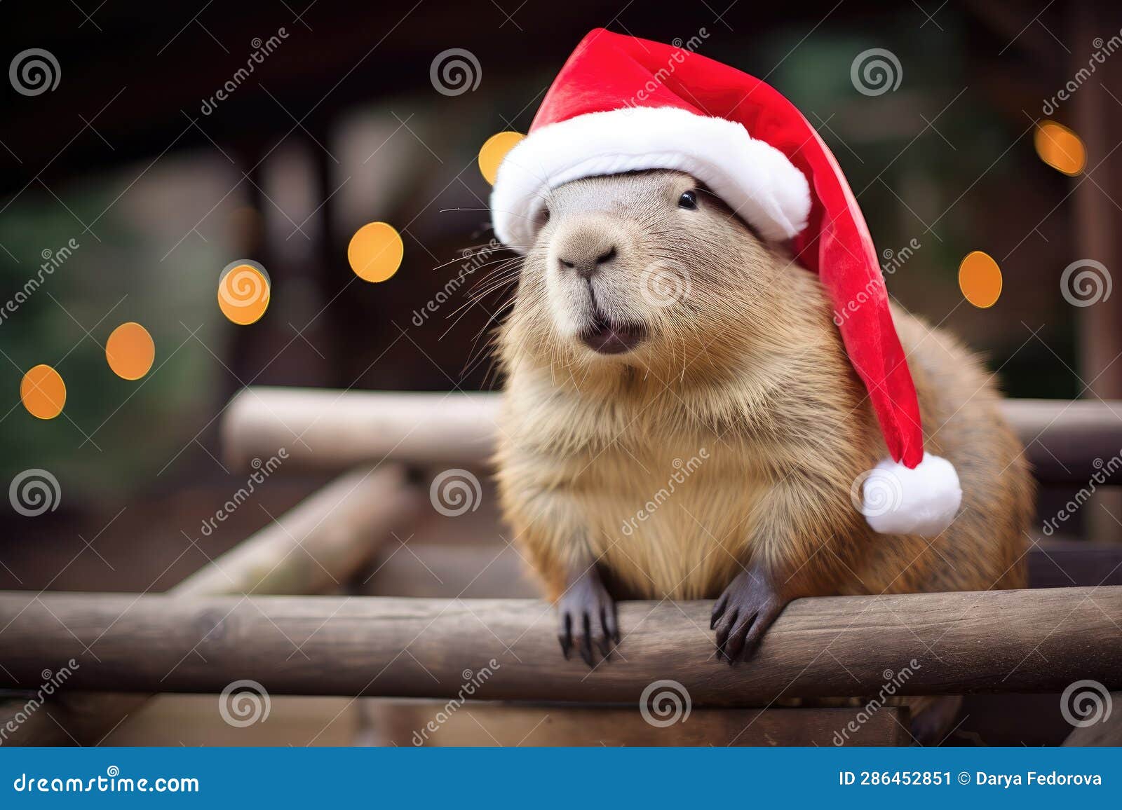 Capybara Wearing Santa Hat on Bokeh Backdrop Stock Image - Image of ...