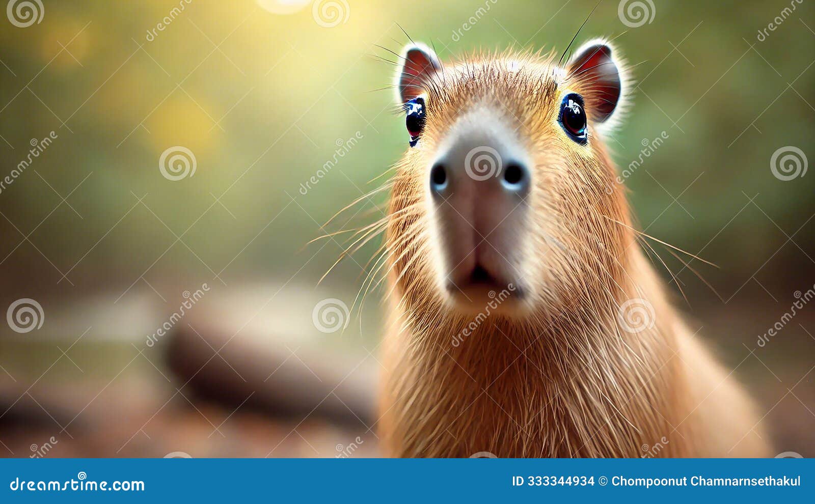 Capybara with Wide Eyes, Looking Surprised. the Background is Softly ...