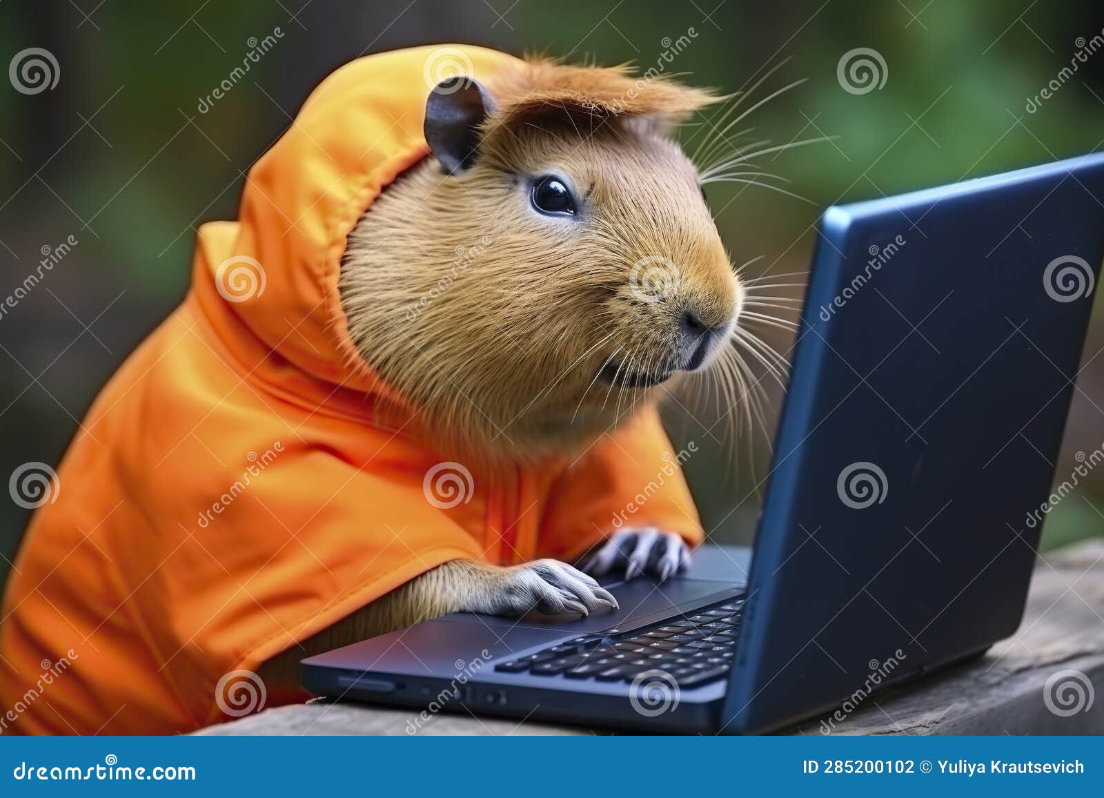 Capybara Works on a Laptop. Generative AI Stock Illustration ...
