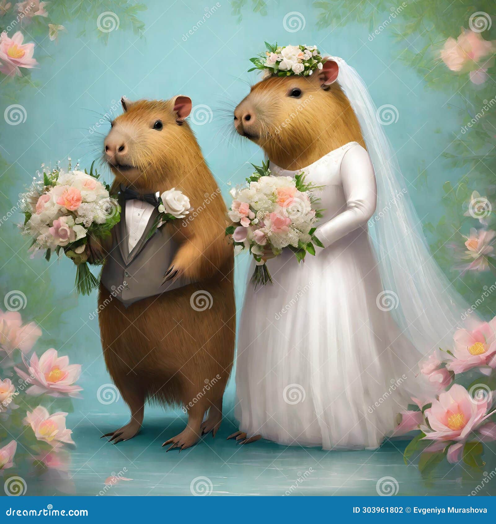 Wedding Ceremony, Bride and Groom - Capybaras Stock Illustration ...