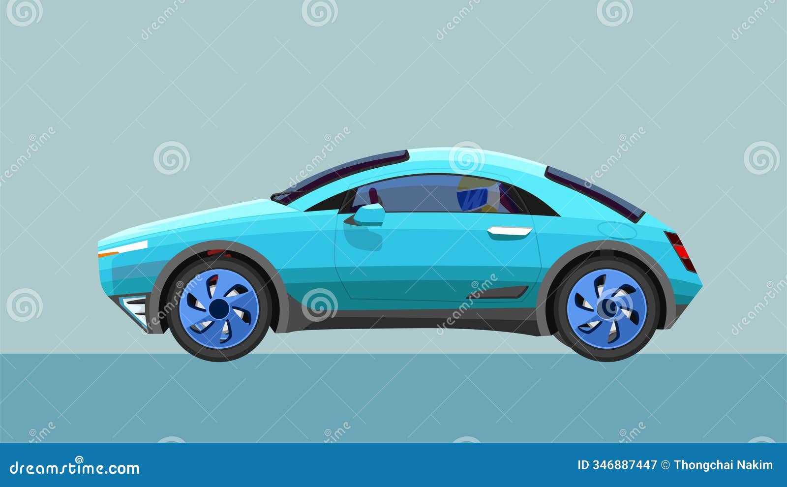 Vector of Blue Sport Car with Racing Driver. Stock Illustration ...