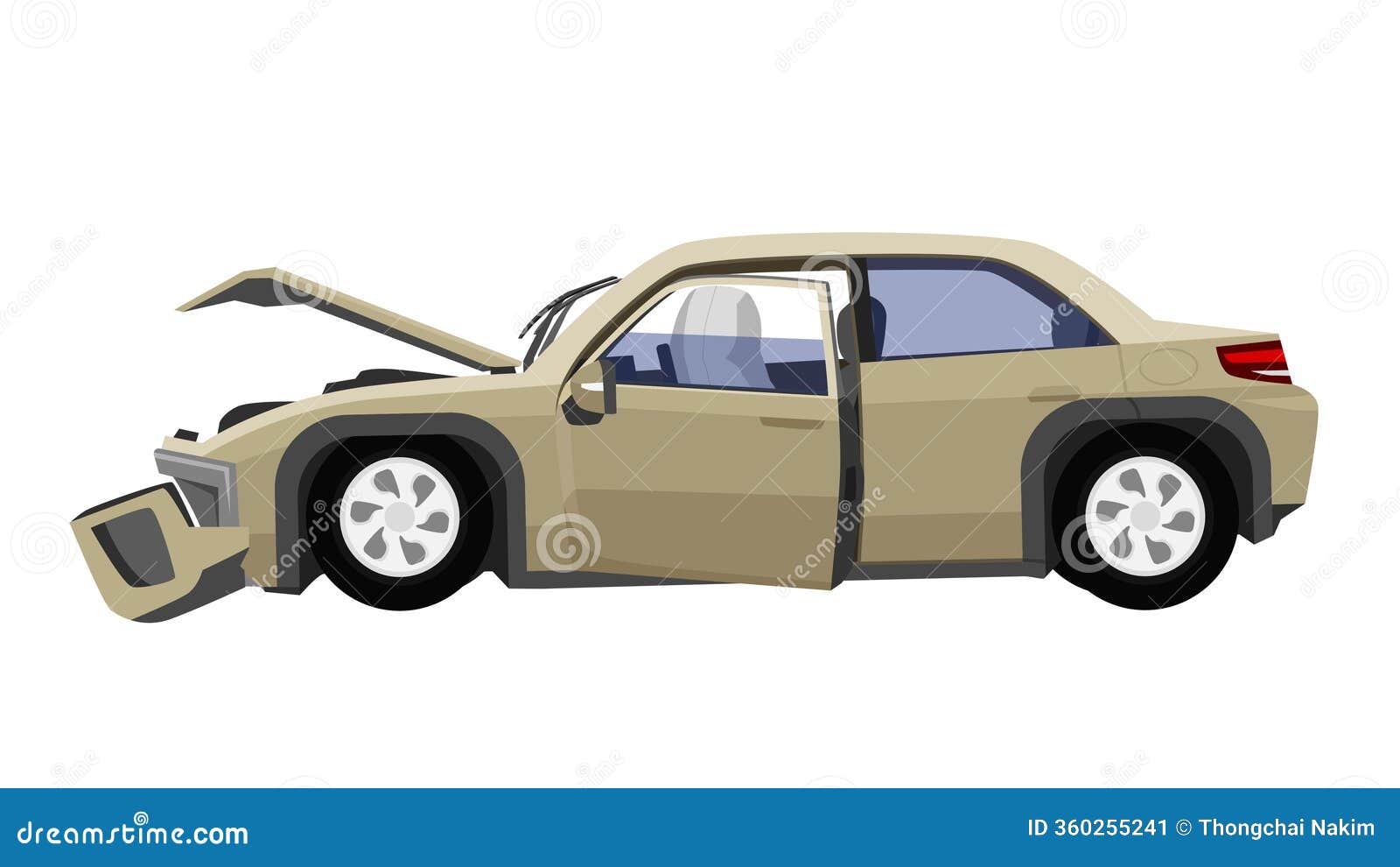 Brown Sedan Car Was Severely Damaged. Stock Illustration - Illustration ...
