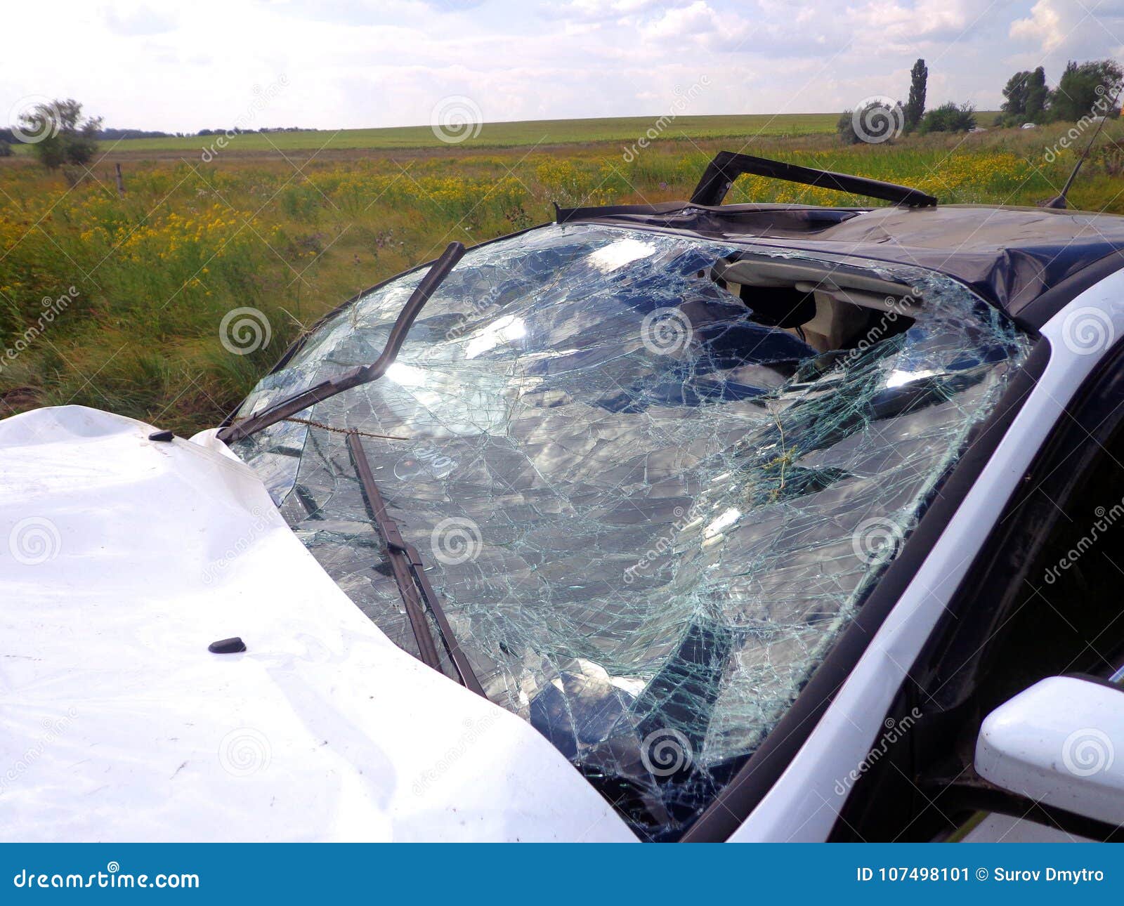 Car Accident. Broken Car with Crash Windshield Stock Image - Image of ...