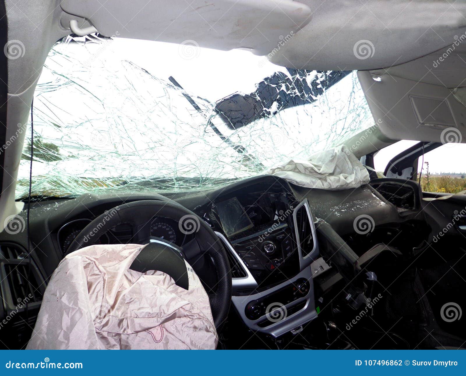Car Accident. Broken Car Inside. Crash Windshield Stock Photo - Image ...