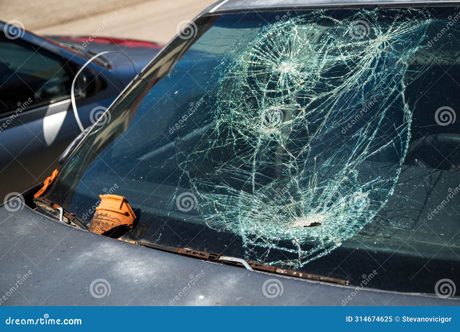 Car Accident and Broken Windshield Stock Image - Image of glass ...