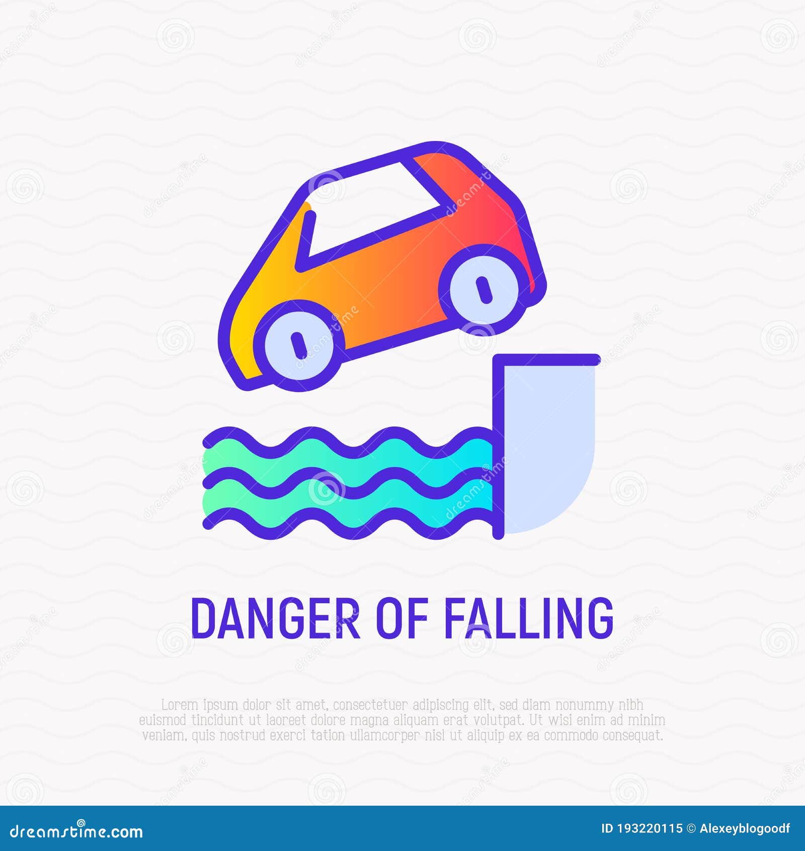 Car Accident: Car is Falling Down in Water. Thin Line Icon Stock Vector ...