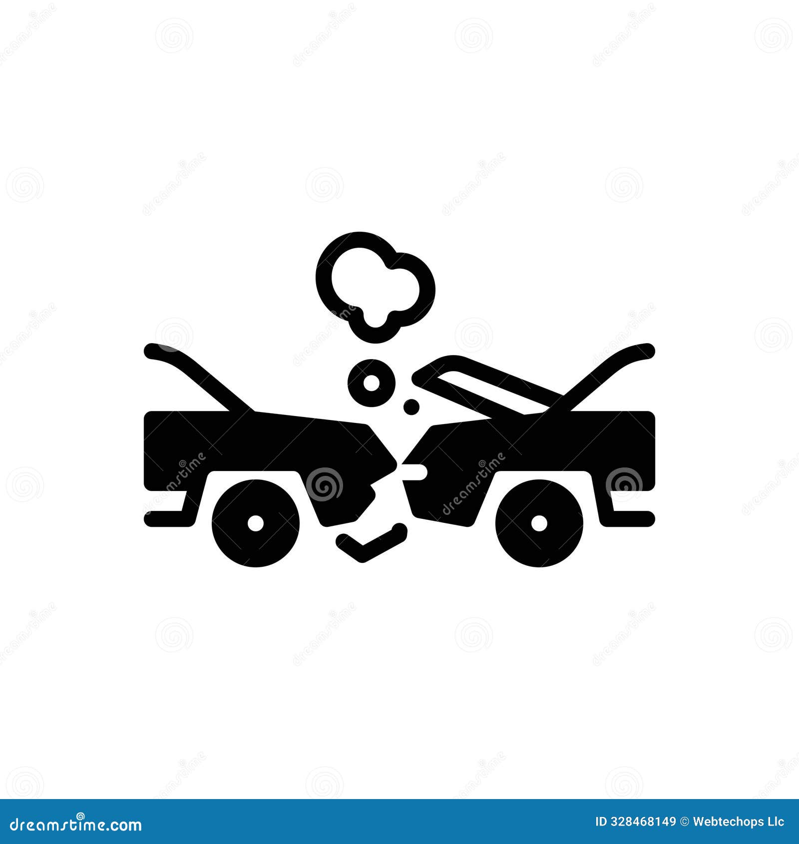 Black Solid Icon for Car Accident, Car and Crash Stock Illustration ...