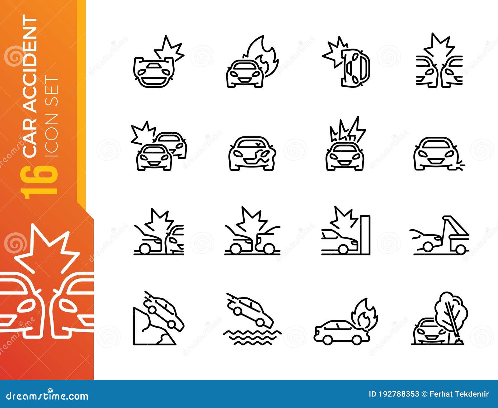 Minimal Car Accident Line Icon Set Stock Vector - Illustration of ...