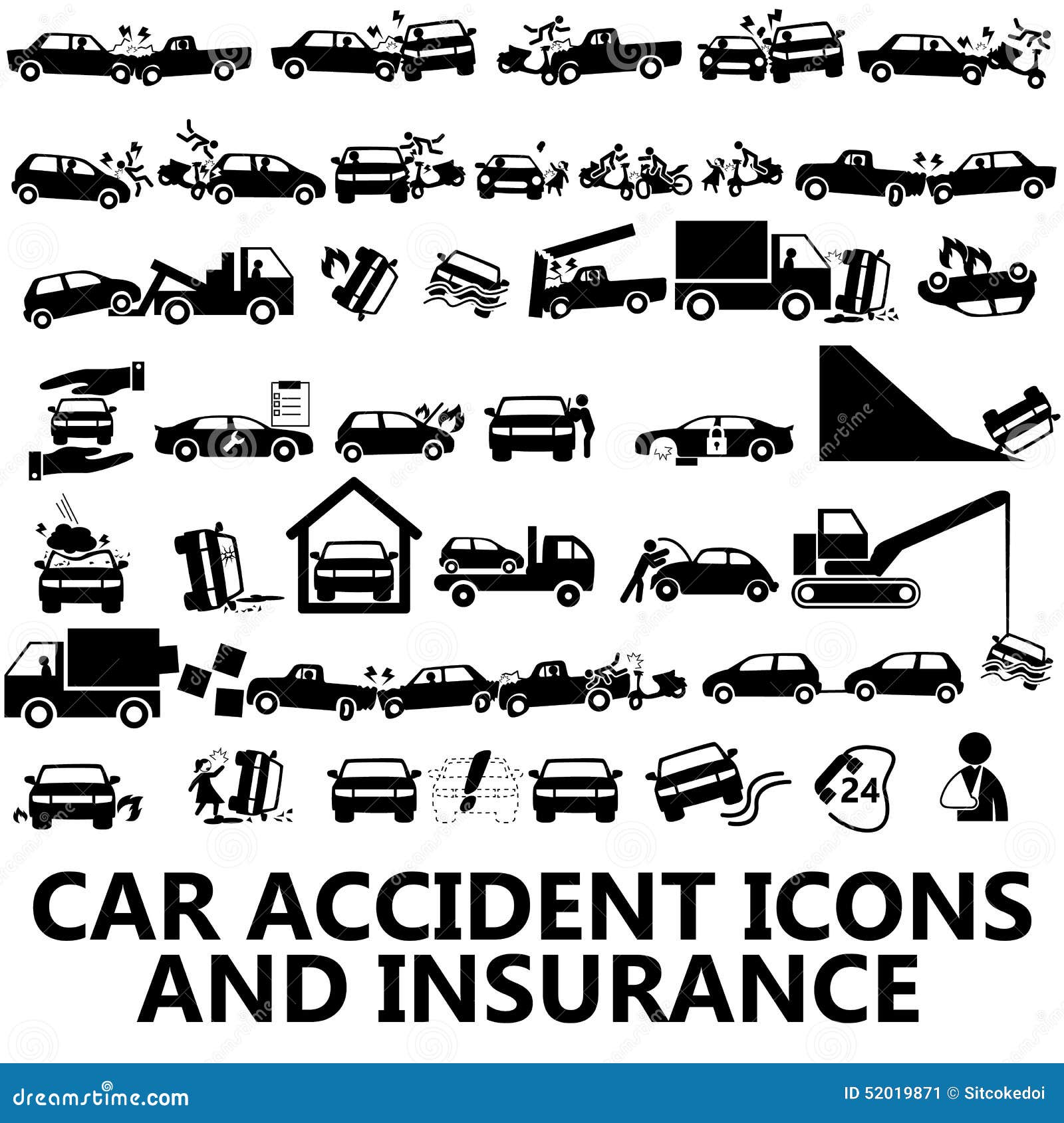 Car Accident Icons and Insurance Stock Vector - Illustration of driving ...