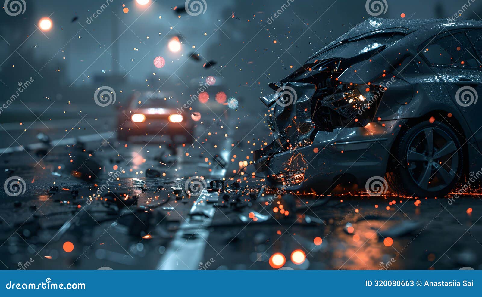 Car accident at night stock image. Image of emergency - 320080663