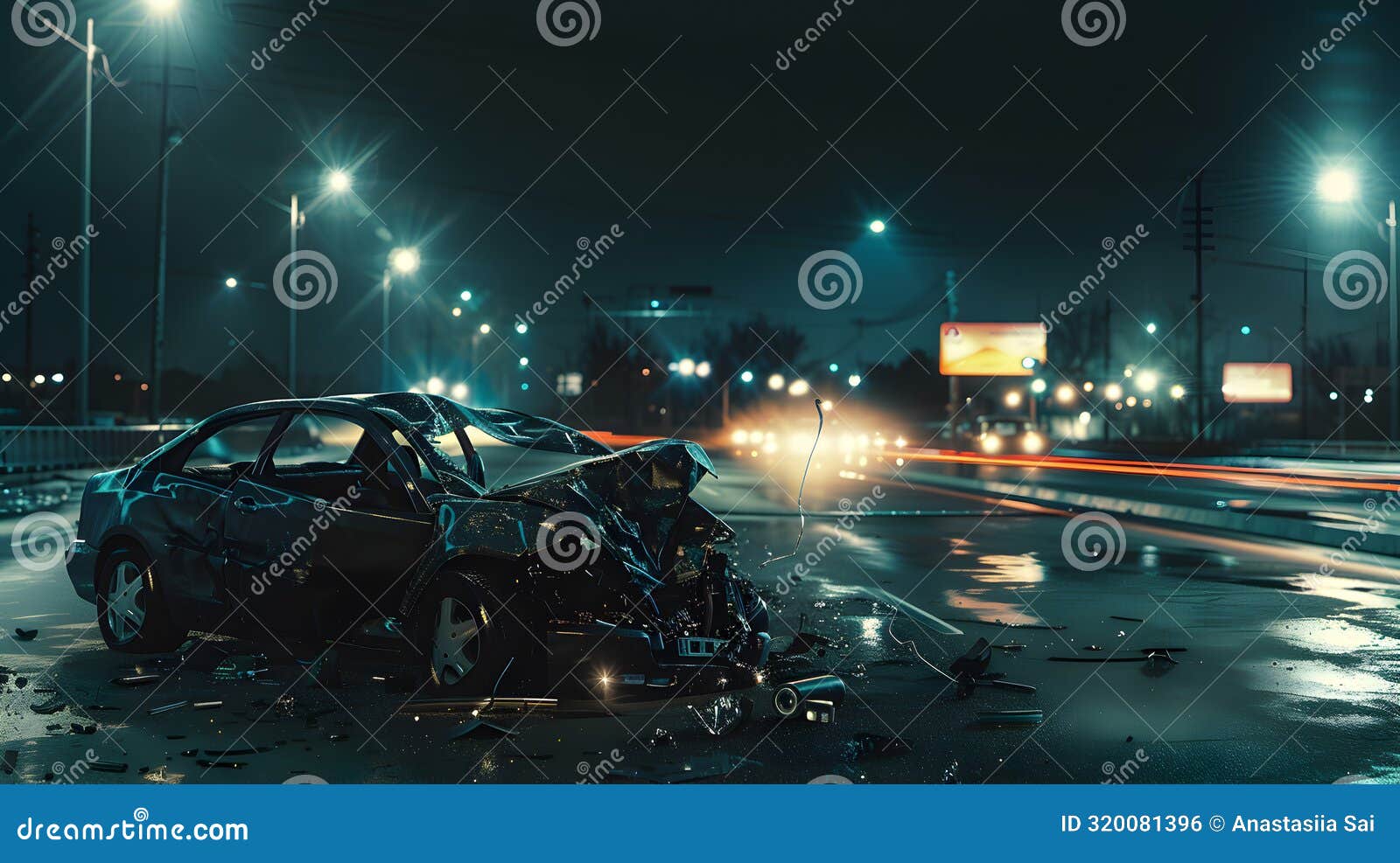 Car accident at night stock photo. Image of patrol, street - 320081396