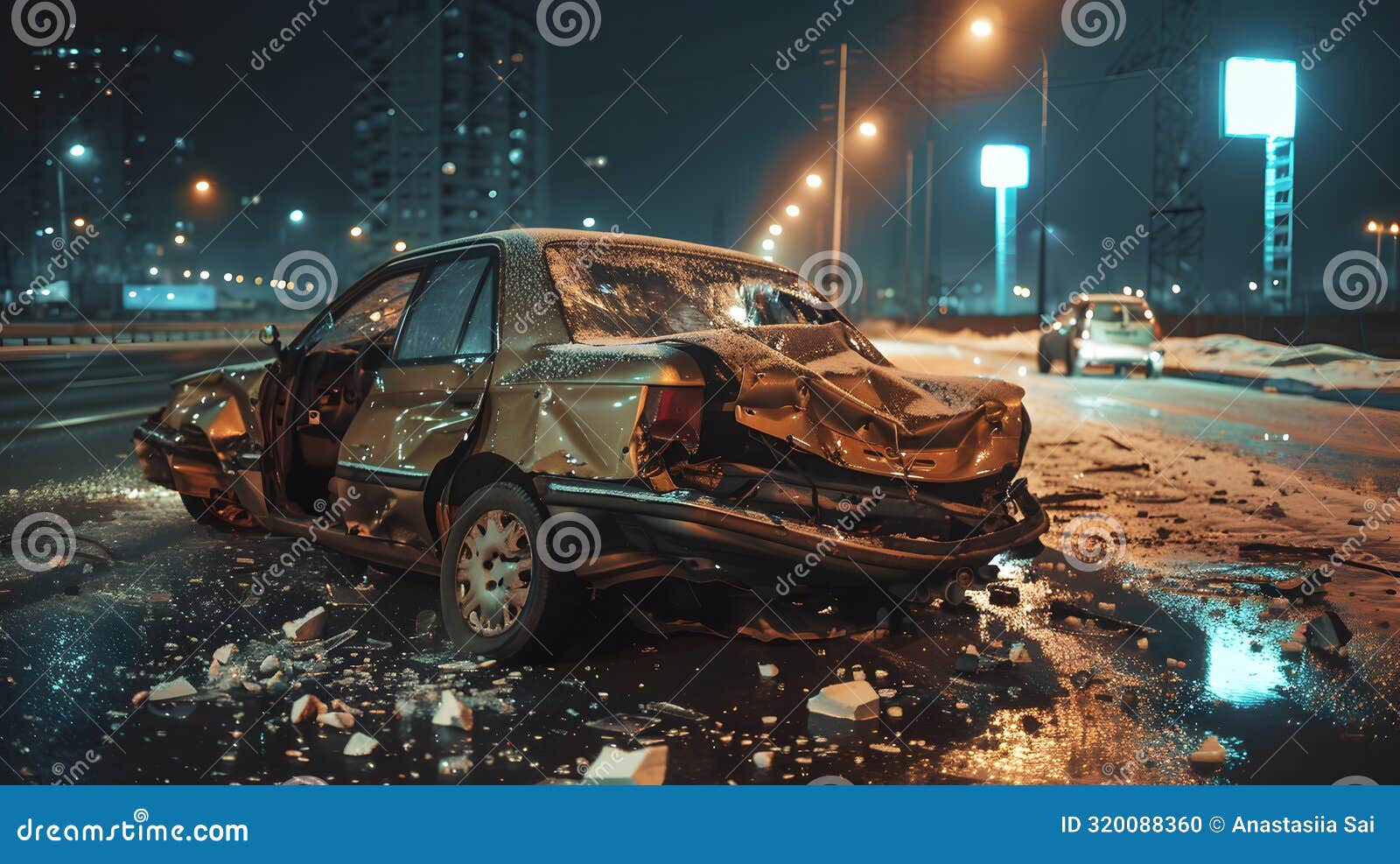 Car accident at night stock photo. Image of enforcement - 320088360