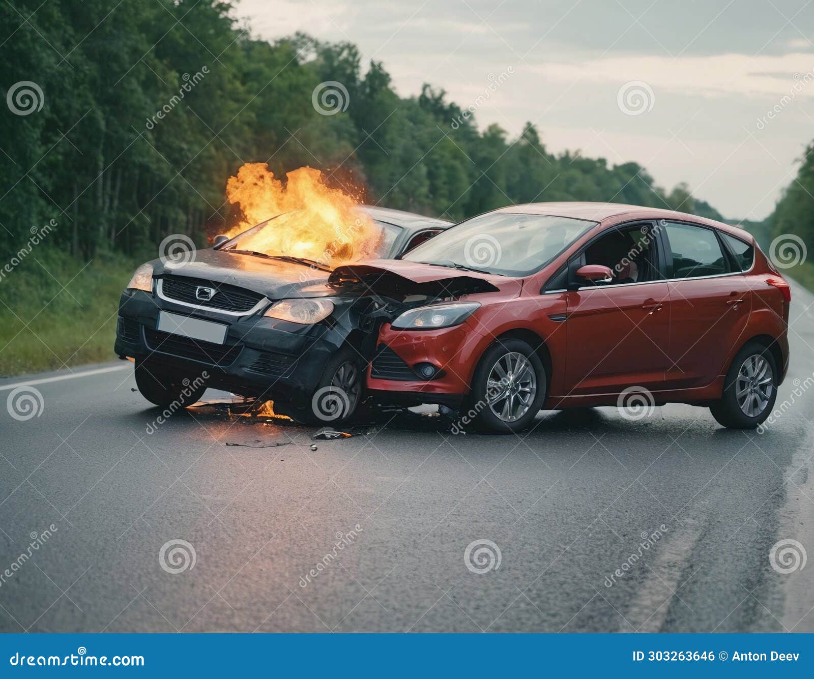 Car Accident on the Road after Collision with Another Car on the Road ...