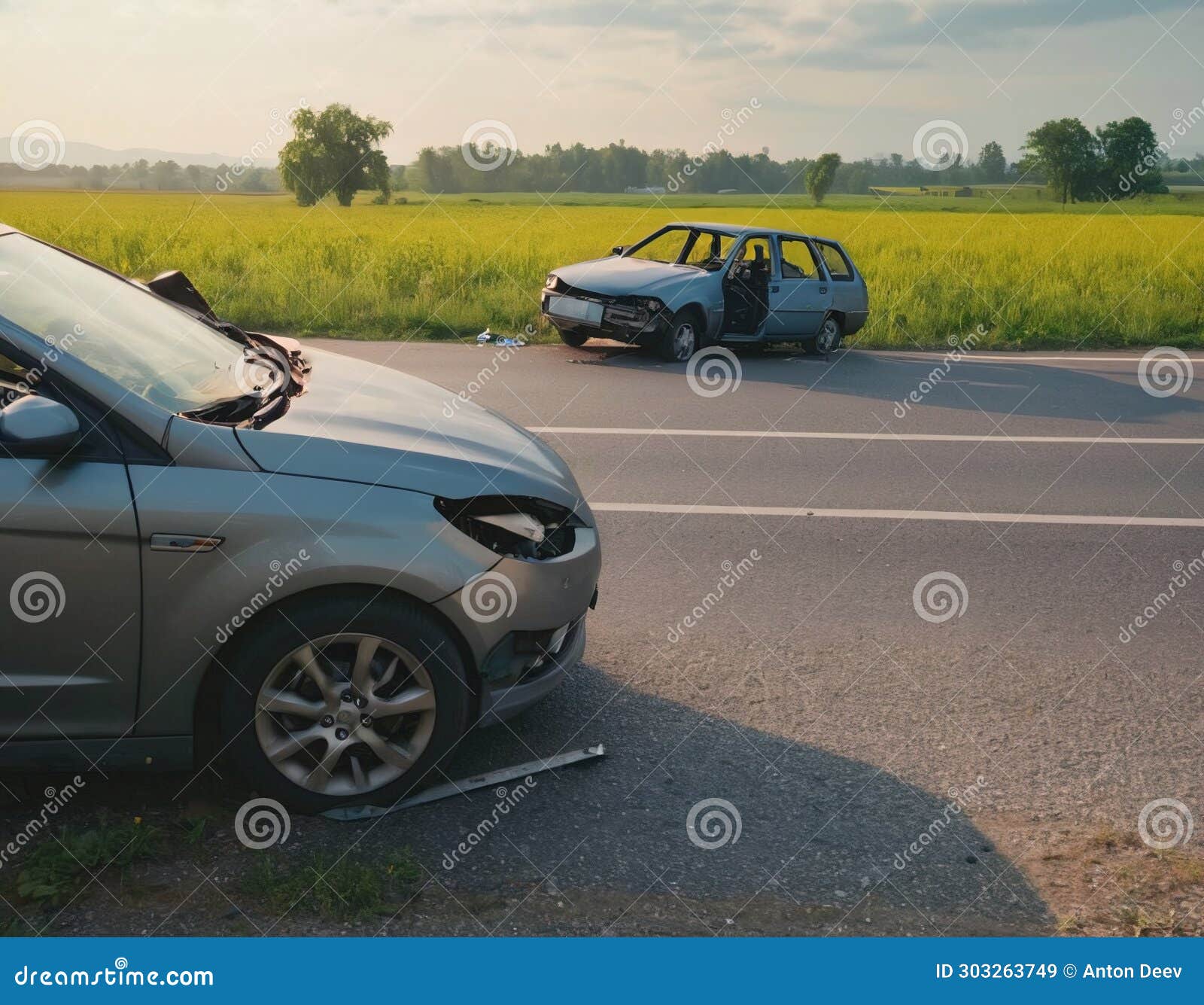 Car Accident on the Road after Collision with Another Car on the Road ...