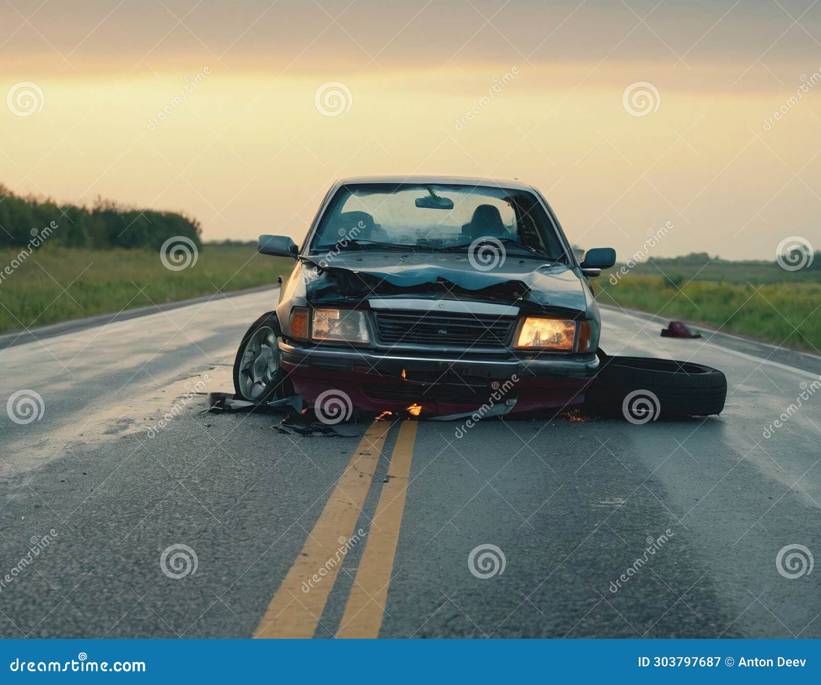 Car Accident on the Road after Collision with Another Car on the Road ...