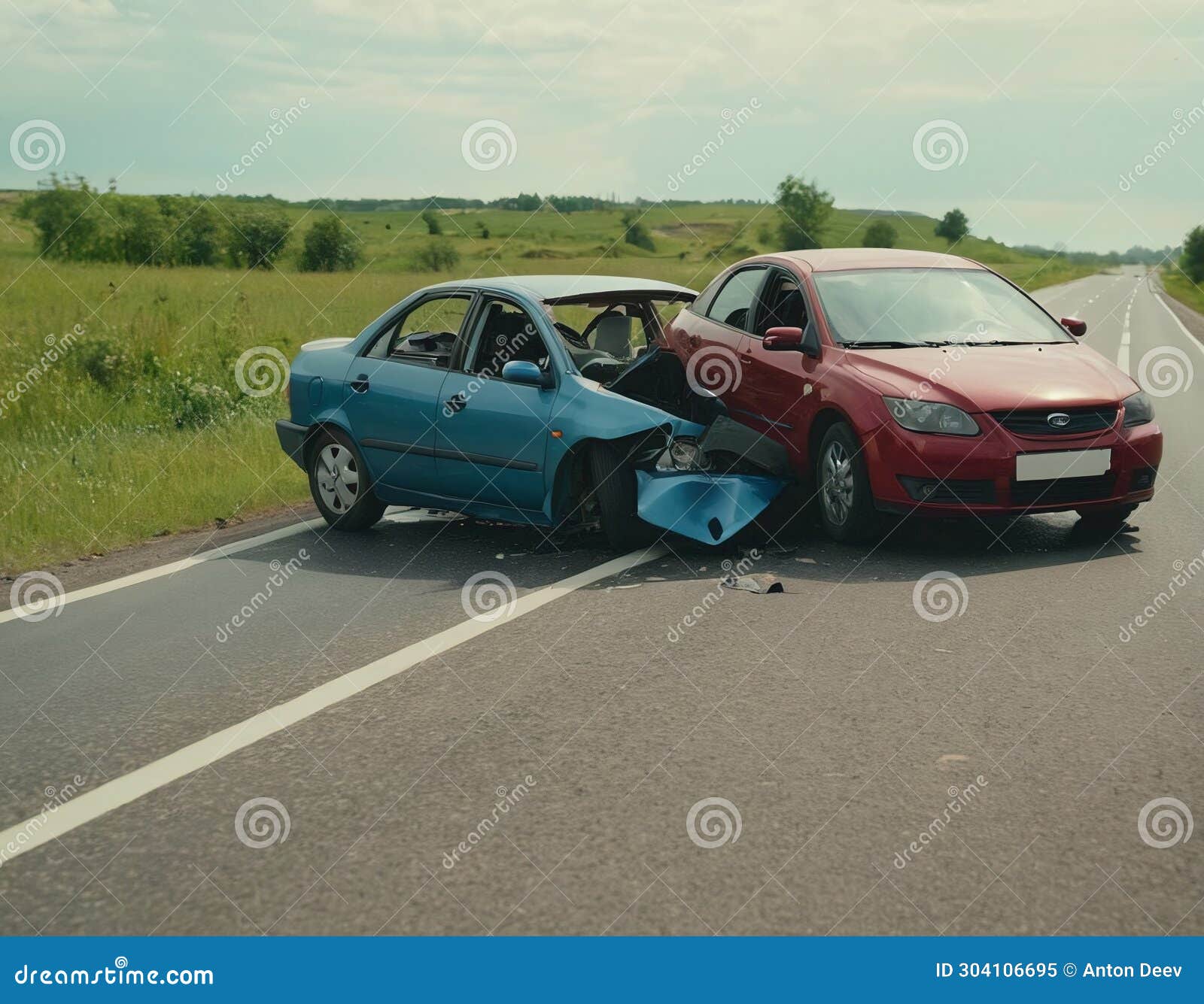 Car Accident on the Road after Collision with Another Car on the Road ...