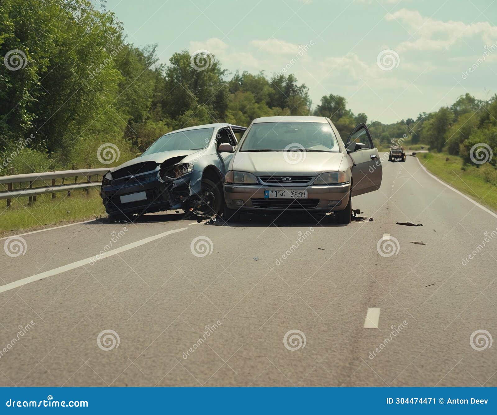 Car Accident on the Road after Collision with Another Car on the Road ...