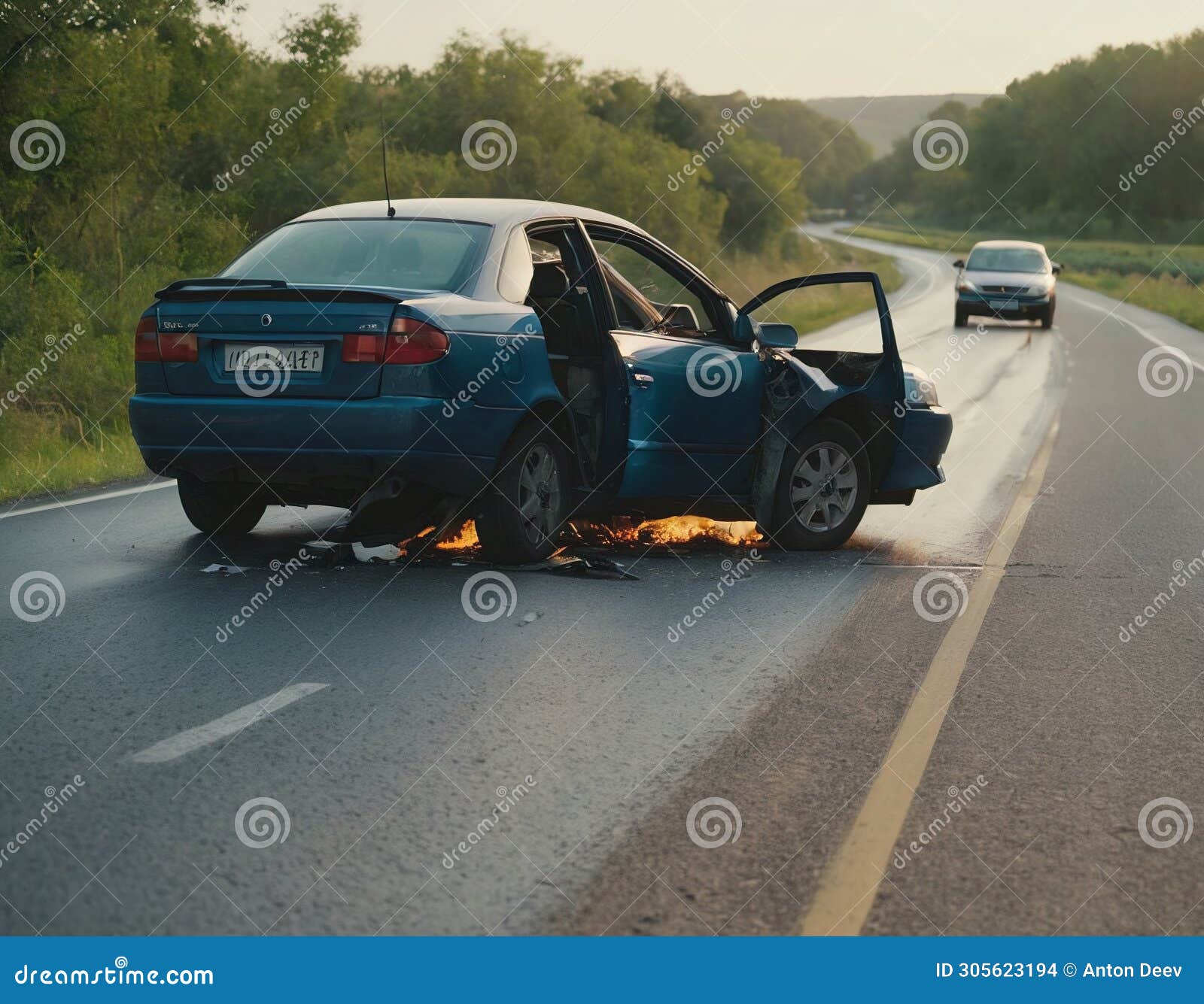 Car Accident on the Road after Collision with Another Car on the Road ...