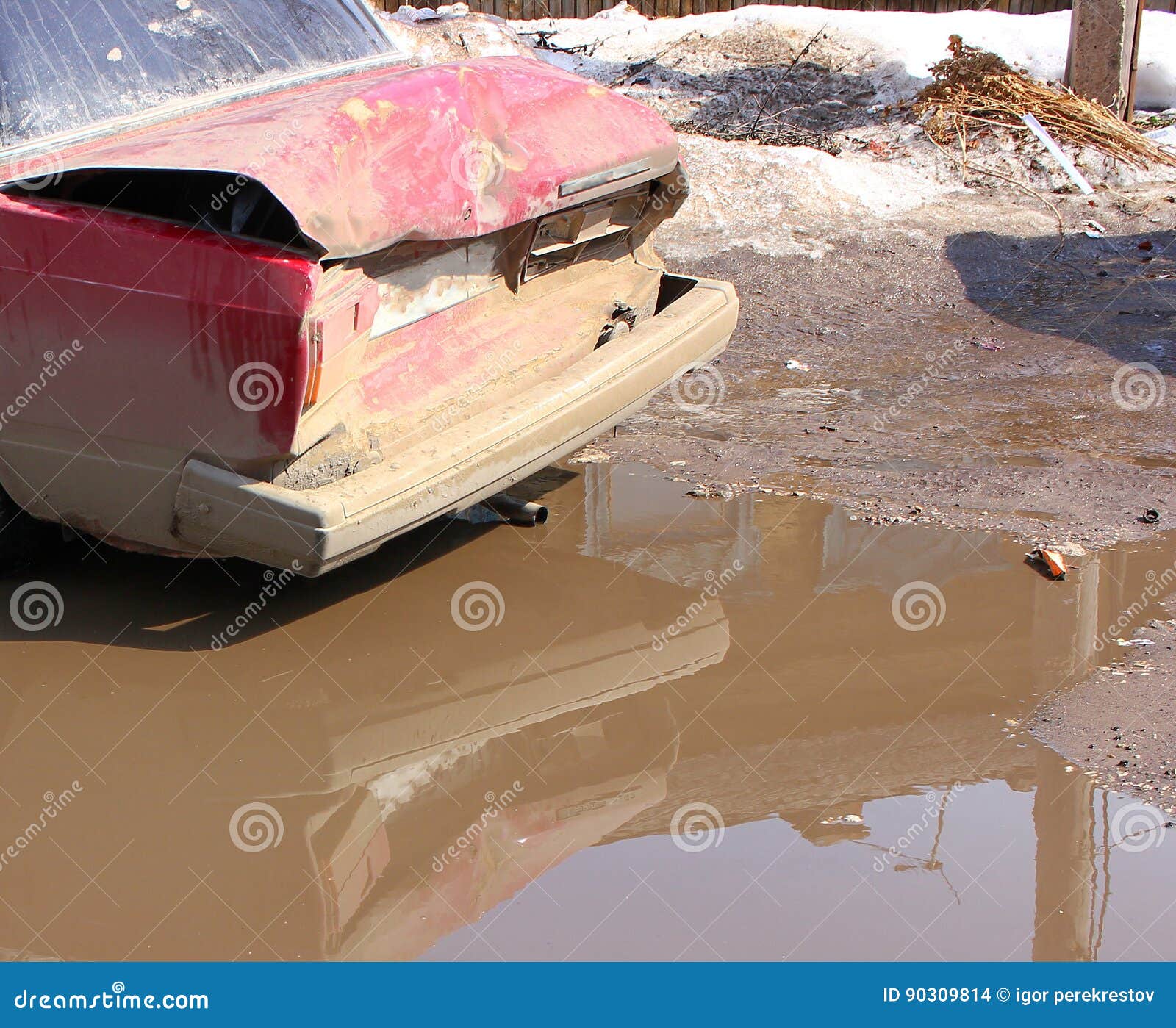 Car Accident on the Road, Partially Destroyed, All in the Mud Stock ...