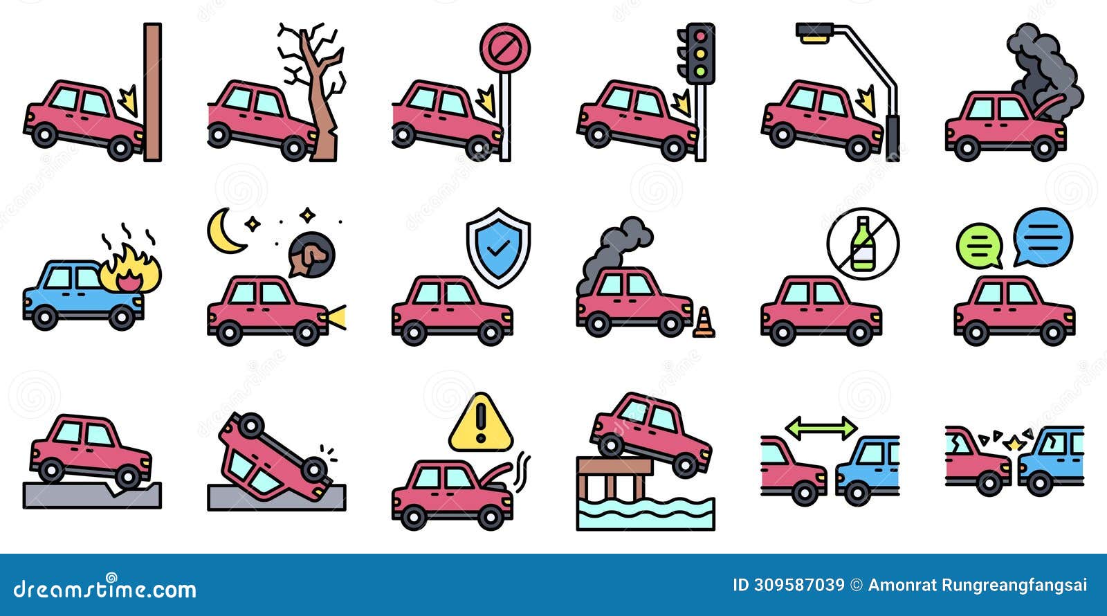 Car Accident and Safety Related Filled Icon Set 1 Stock Vector ...